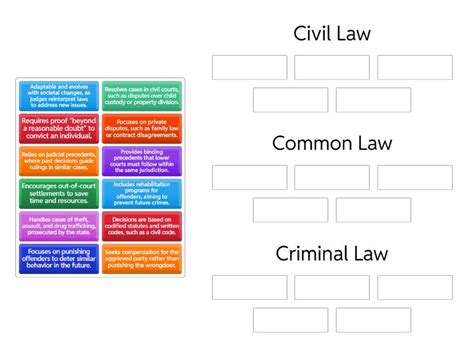Below Are 12 Key Features And Examples Categorize Each One As Civil Law Common Law Or