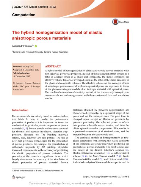 The Hybrid Homogenization Model Of Elastic Anisotropic Porous Materials Request Pdf