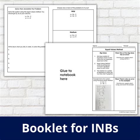 Solving Systems Of Equations Algebraically Equal Values Method Notes