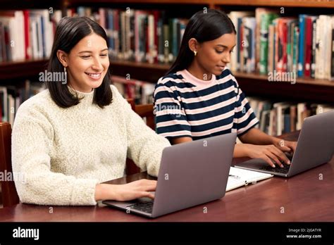 Technology Helps Us With Our Studies Two Young Female Students