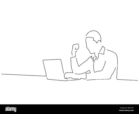People Using A Laptop Isolated Line Drawing Illustration Design