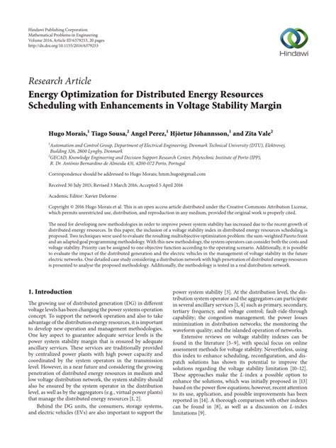 Pdf Energy Optimization For Distributed Energy Resources Scheduling
