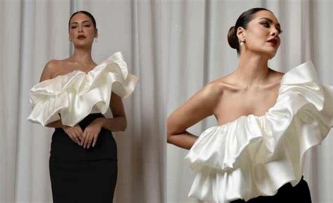 Sexy Esha Gupta Wear Black Skin Tight Skirt With Off Shoulder Top