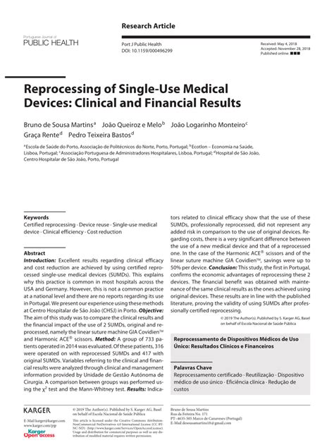 Pdf Reprocessing Of Single Use Medical Devices Clinical And Financial Results