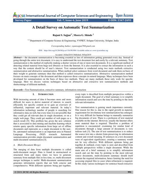 Pdf A Detail Survey On Automatic Text Summarization