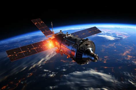 Earth Observation Satellite In Orbit Around The Planet Earth Stock