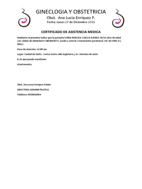 Certificado De Asistencia Medica Pdf