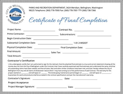 Certificate Of Completion Construction Templates