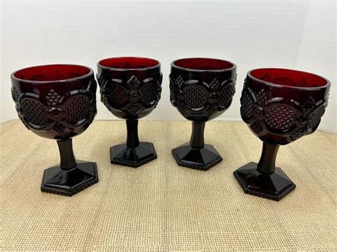 Set Of 4 Avon Cape Cod Red Goblets Red Goblets From Avons Cape Cod