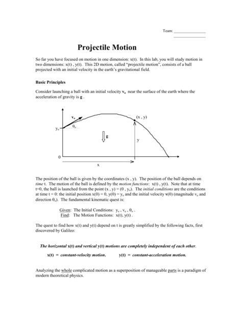 Projectile Motion Lab Physics Experiment Equations