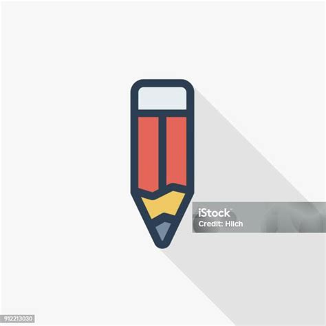 연필 선 평면 색상 아이콘입니다 선형 벡터 기호입니다 화려한 긴 그림자 디자인입니다 로고에 대한 스톡 벡터 아트 및 기타 이미지 로고 연필 교육 Istock