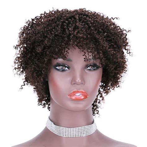 Dark Brown Afro Kinky Curly Short Human Hair Wig Brazilian Virgin