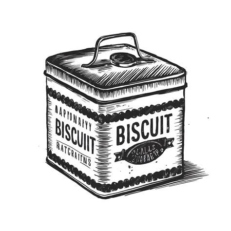 Premium Vector Biscuit Tin Engraved Style Ink Sketch Drawing Black