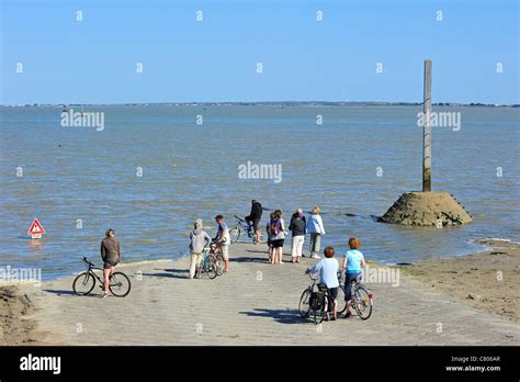 Tourists On The Passage Du Gois Gôa Causeway From Beauvoir Sur Mer To Île De Noirmoutier La