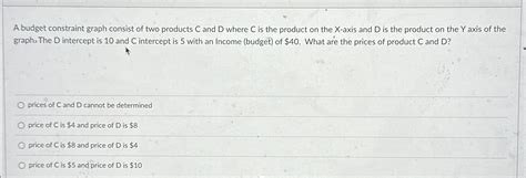 Solved A Budget Constraint Graph Consist Of Two Products C