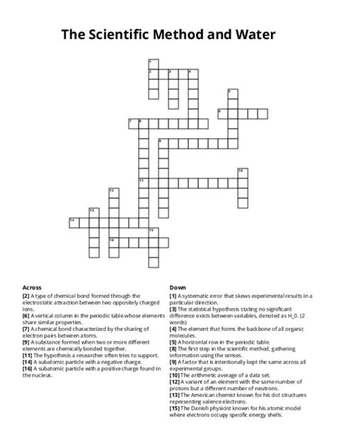 The Scientific Method And Water Crossword Puzzle