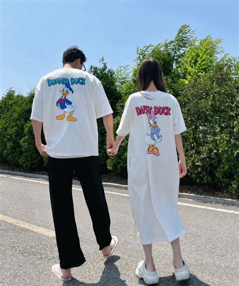 디즈니정품 도날드덕 데이지덕 커플룩 반팔 티셔츠 롱 원피스 세트 시밀러룩 휴가룩 여름룩 신혼여행 데일리 강추템 에이블리