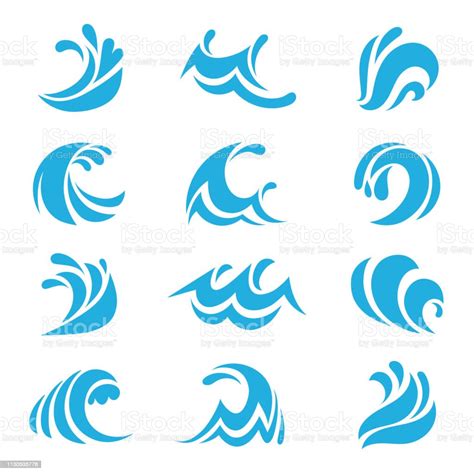 바다 웨이브 세트입니다 바다 폭풍우 조 수 파도 물결 강 물 디자인 선 요소 벡터 고립 된 컬렉션 강에 대한 스톡 벡터 아트 및 기타 이미지 Istock