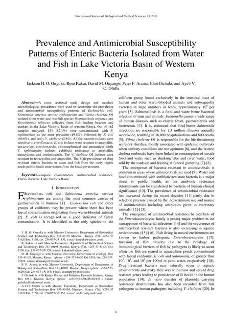 Pdf Prevalence And Antimicrobial Susceptibility Patterns Of Enteric Bacteria Isolated From
