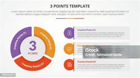 3 포인트 무대 템플릿 인포 그래픽 개념 슬라이드 프리젠 테이션 큰 파이 차트 모양과 둥근 사각형 상자 플랫 스타일의 3 포인트 목록 개념에 대한 스톡 벡터 아트 및 기타