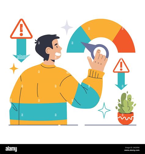 Risk Minimization Concept Man Adjusting A Meter To Lower Danger Levels Flanked By Warning