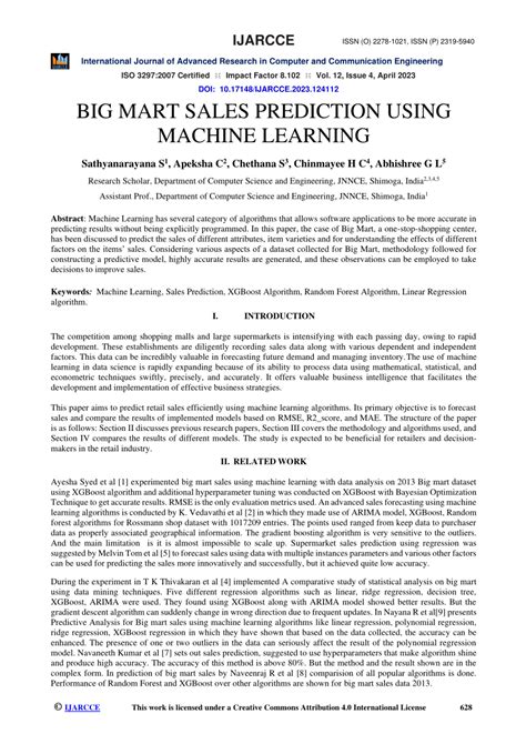 Pdf Big Mart Sales Prediction Using Machine Learning