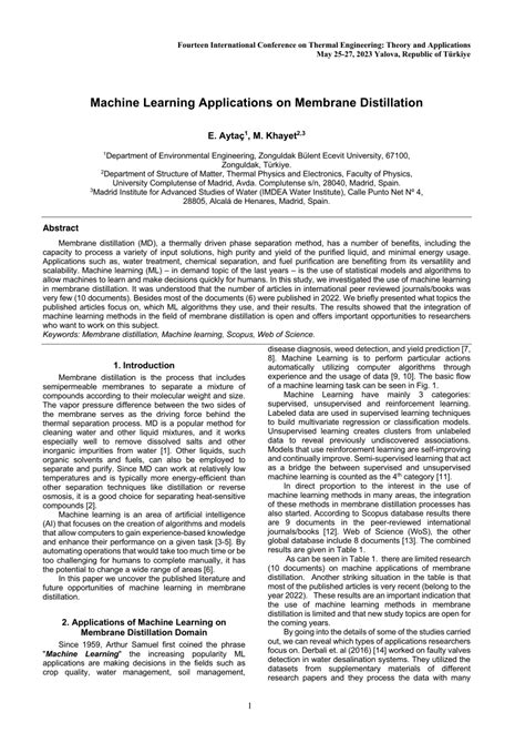 Pdf Machine Learning Applications On Membrane Distillation