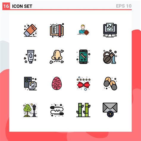 16 Universal Flat Color Filled Lines Set For Web And Mobile