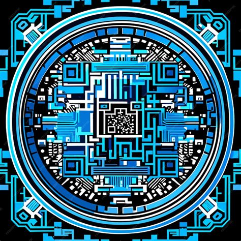 Qr 바코드 파란색 회로 보드 디지털 Qr 코드 벡터 일러스트 레이 션 프리미엄 벡터