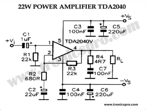 22w Power Amplifier Tda2040 Circuit Diagram Circuit Diagram Power Amplifiers Amplifier