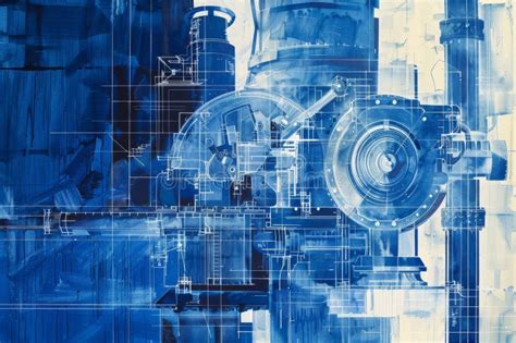 A Detailed Blueprint Illustration Showcasing A Complex Mechanical