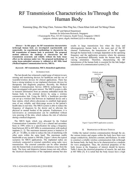 Pdf Rf Transmission Characteristics In Through The Human Body