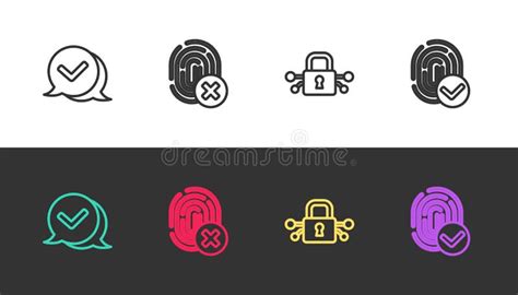 Set Line Check Mark In Speech Bubble Cancelled Fingerprint Cyber Security And Fingerprint On