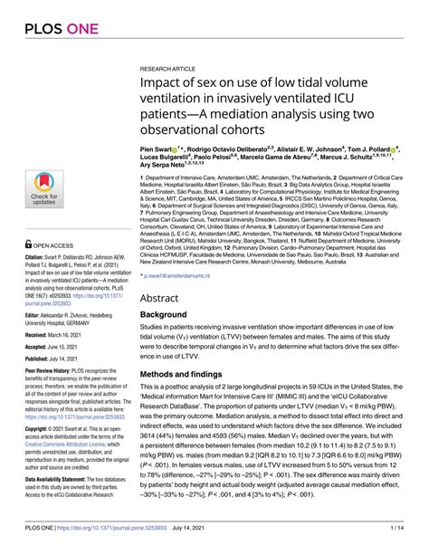 Pdf Impact Of Sex On Use Of Low Tidal Volume Ventilation In
