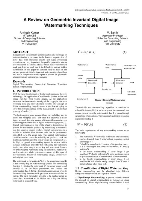 Pdf A Review On Geometric Invariant Digital Image Watermarking Techniques