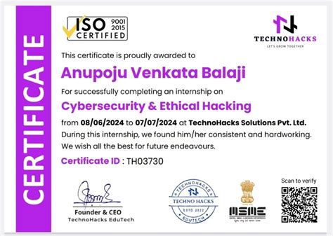 Anupoju Venkata Balaji On Linkedin Cybersecurityinternship