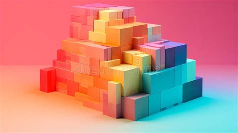3d Stacked Cubes Colored Generative Ai Stock Illustration