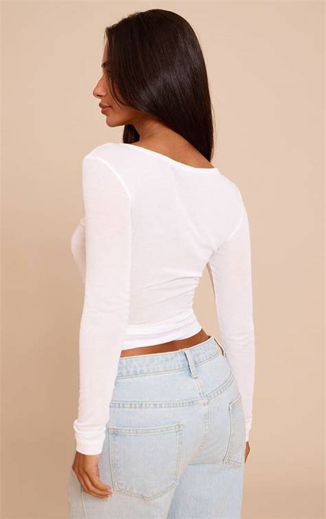White Sheer Long Sleeve Top Prettylittlething Usa