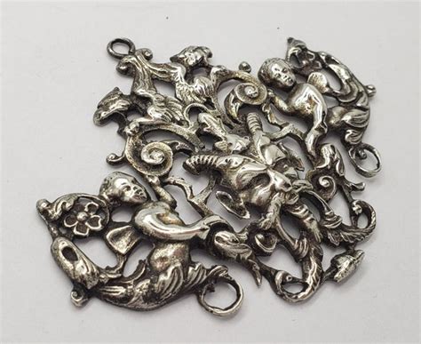 Antique Fratelli Coppini Solid 800 Silver Horned God Gem