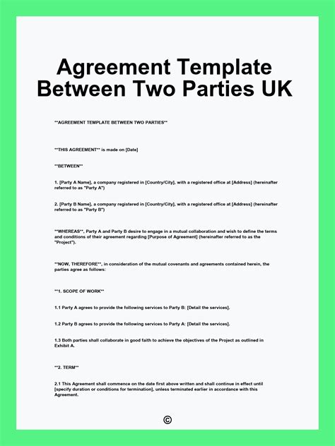 Agreement Template Between Two Parties Uk