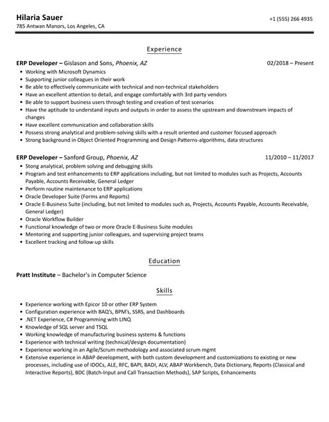 Erp Developer Resume Samples Velvet Jobs