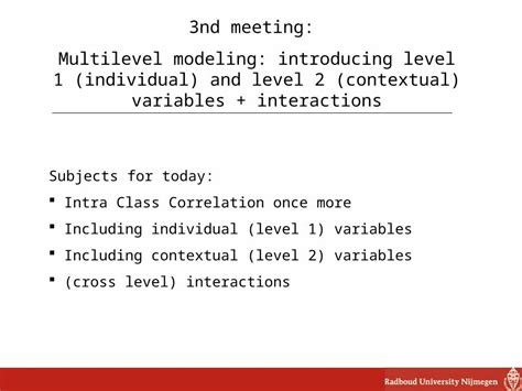 PPT 3nd Meeting Multilevel Modeling Introducing Level 1 Individual And Level 2 Contextual