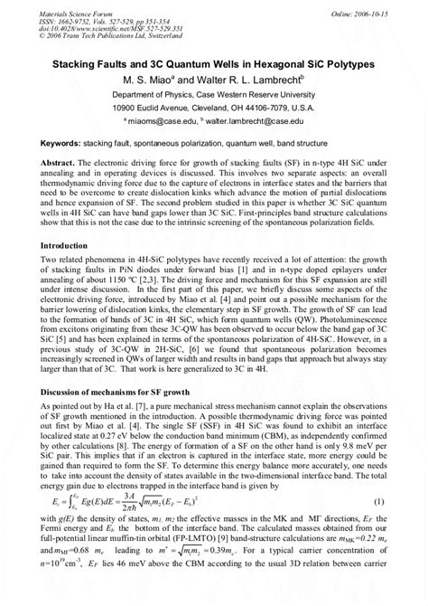 Stacking Faults And 3c Quantum Wells In Hexagonal Sic Polytypes Scientific Net