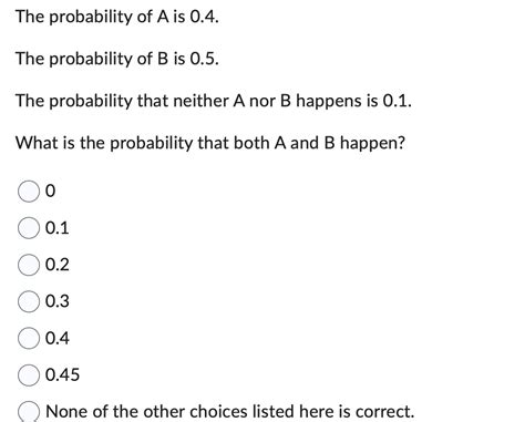 Solved The Probability Of A Is The Probability Of B Is Chegg Com