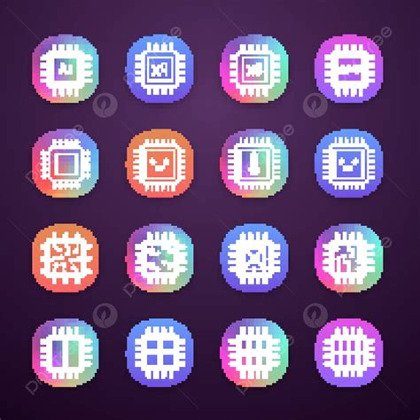 Processors App Icons Set Integrated Microprocessor Pc Vector Integrated Microprocessor Pc Png