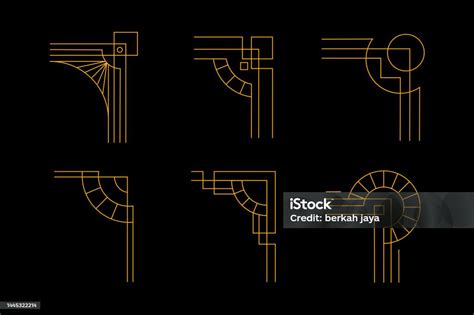 아르 데코 윤곽선은 고급스럽고 고급스러운 스타일을 위해 황금색으로 획을 그립니다 프리미엄 빈티지 코너 프레임 라인 아트 디자인