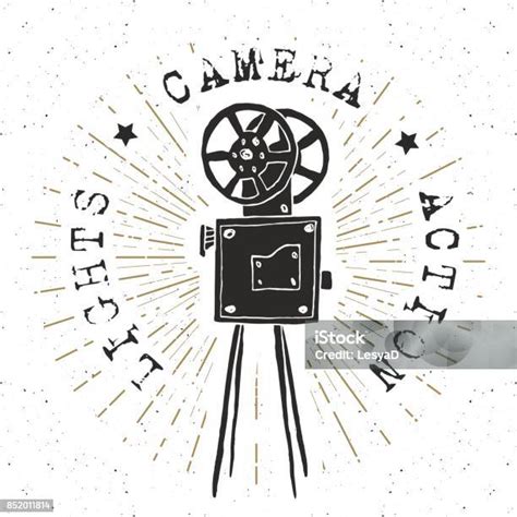 카메라 빈티지 라벨 손으로 그린된 스케치 그런 지 질감된 복고풍 배지 인쇄 술 디자인 T셔츠 인쇄 벡터 일러스트 드로잉에 대한 스톡 벡터 아트 및 기타 이미지 Istock