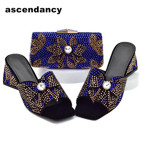 Wedding Shoe And Bag Set For Party Wide Heels Women Nigeria Shoes And