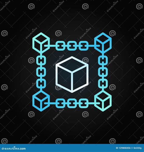 Block Chain Cube Blue Concept Line Icon Blockchain Symbol Stock Vector