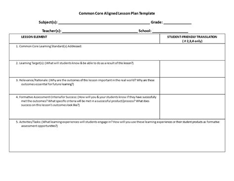 Effective Lesson Plan Template For Student Learning Outcomes